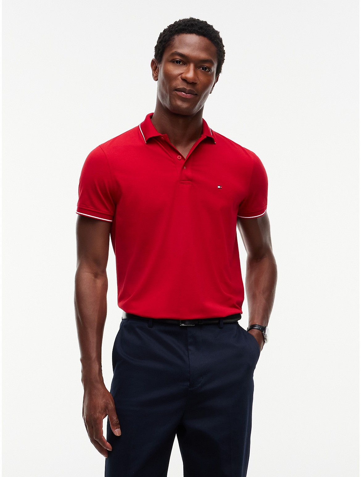 TOMMY HILFIGER men's regular fit th performance jersey polo -